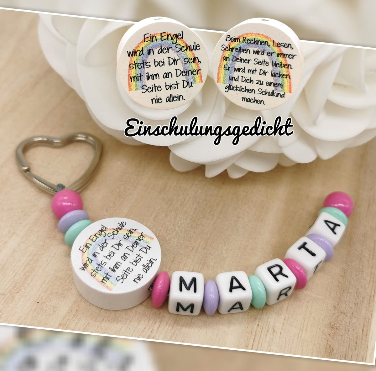 CreativMade Schlüsselanhänger mit Name Mädchen Geschenk Einschulung Gedicht Schlüsselanhänger